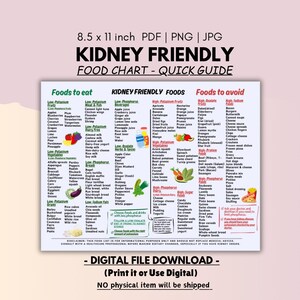 Kidney Friendly Food List: Low Potassium Diet Guide (printable PDF) - Etsy