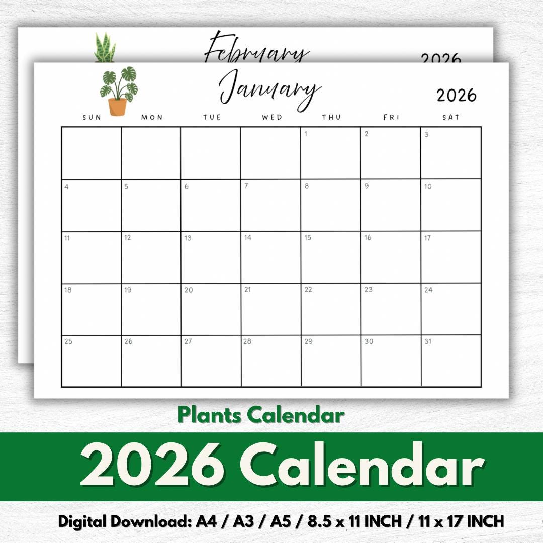 2026 Printable Plant Calendar: Minimalist Monthly Planner (digital ...