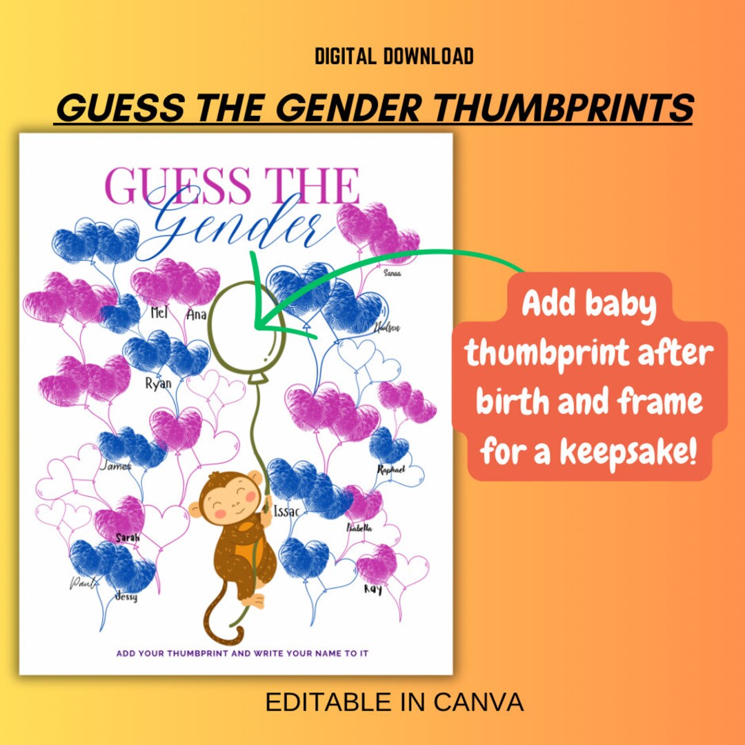 Gender Reveal Balloons Fingerprint Guest Book, Baby Shower Guess the ...