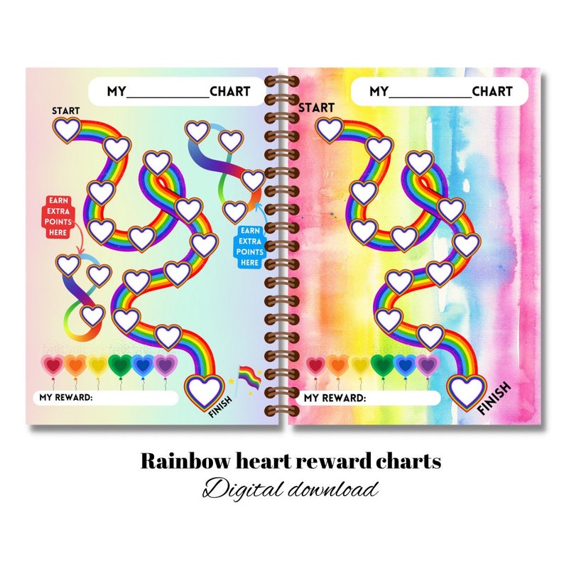 Printable Kids Rainbow Reward Chart, Rainbow Hearts Daily Chores, Kids ...