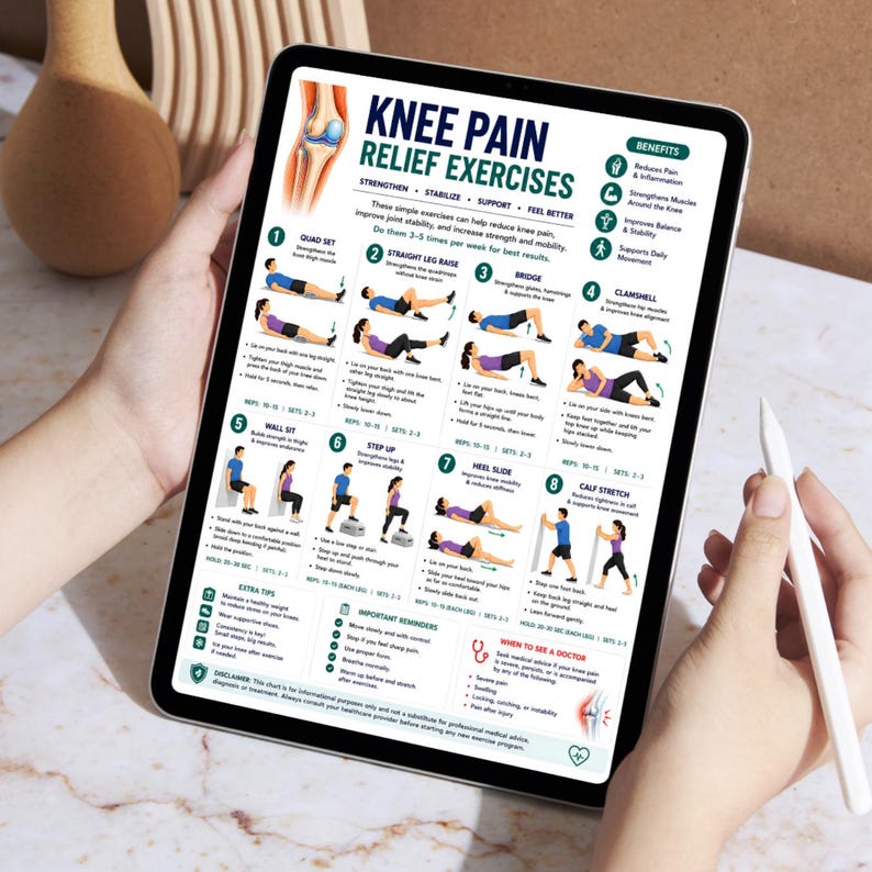 Knee Pain Relief Exercises Printable, Knee Strengthening and Mobility ...