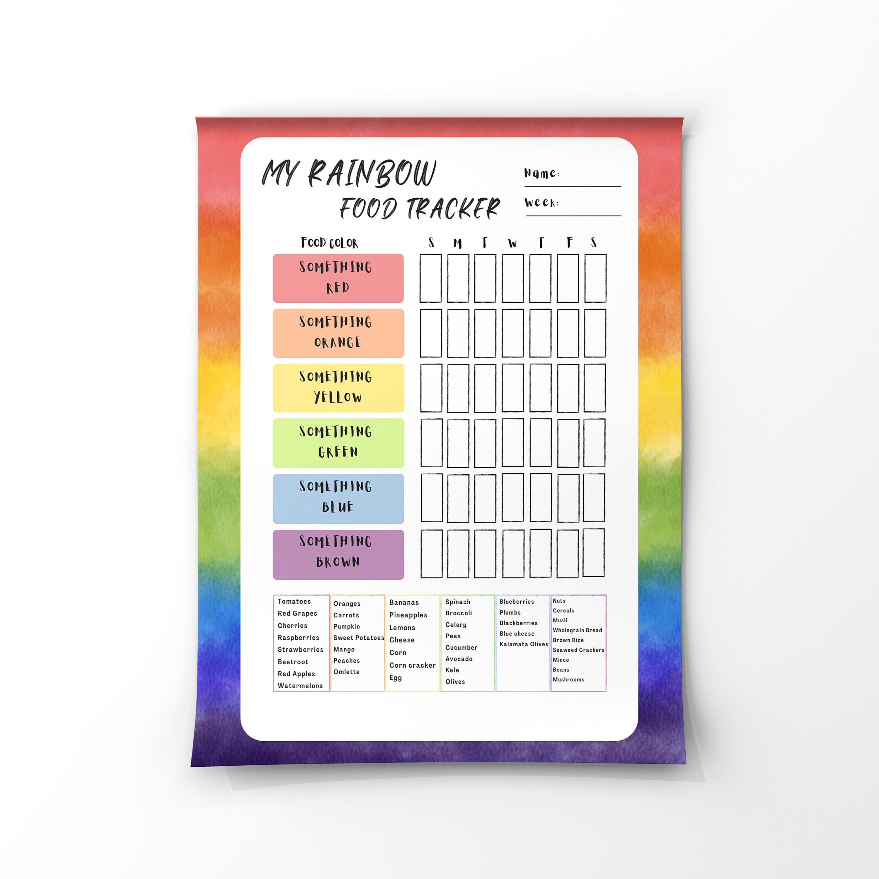 Eat the Rainbow Food Chart Checklist, Healthy Nutrition Vegetables ...