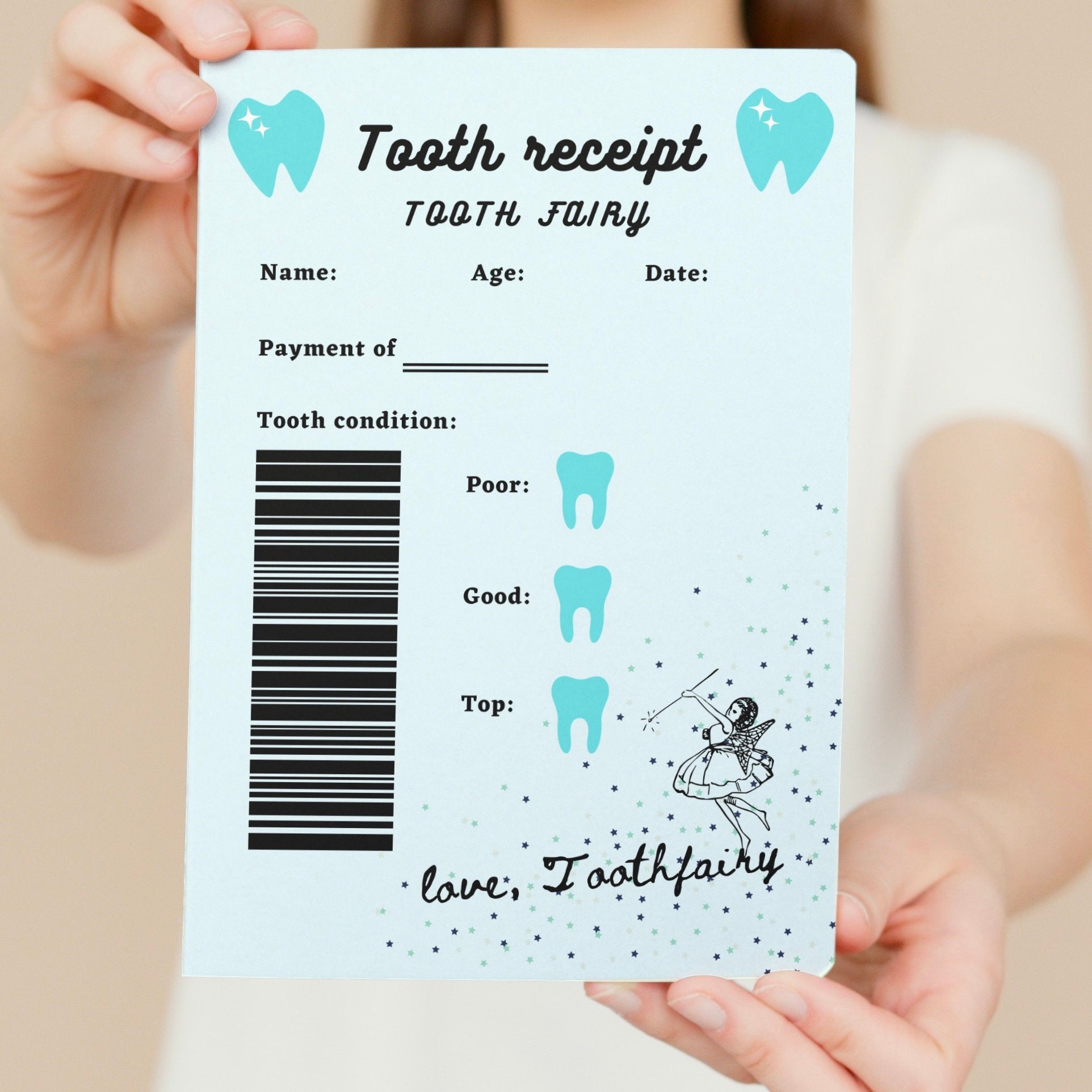 Tooth Fairy Receipts Boy Girl Printable, Tooth Fairy Note Printable ...
