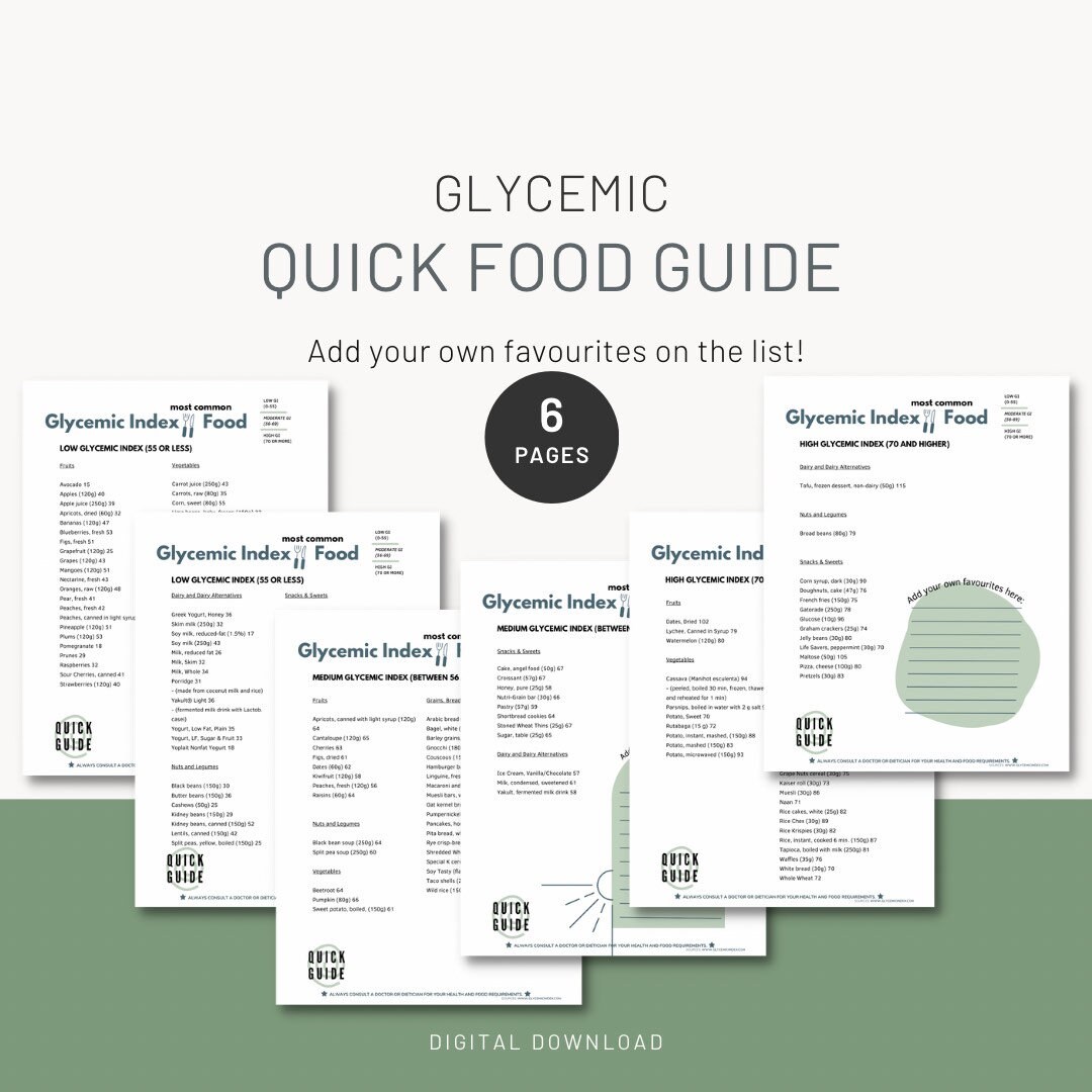 Diabetic Food List, Glycemic Index Food List, GI Template, Glycemic ...