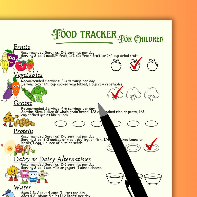 Printable Healthy Eating Tracker, Food Pyramid Tracker, Kids Food Chart ...
