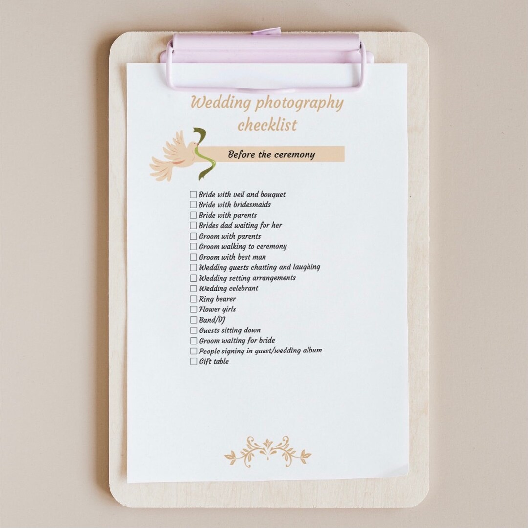 Wedding Photography Checklist Digital Download Pdf, Photographer Form ...