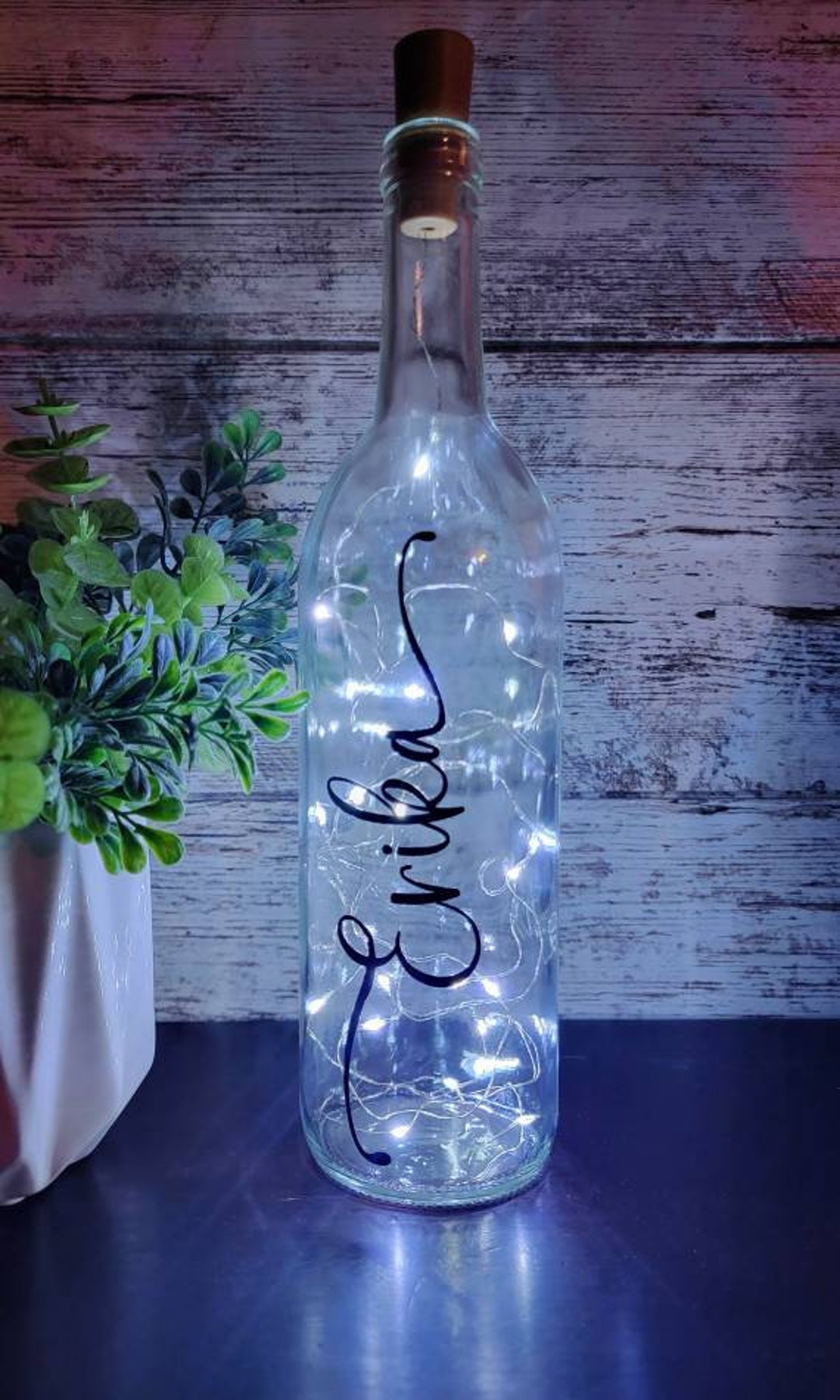 Personalized Name Bottle With Cork & LED Lights, Personalized Name Bottle, Wine Bottle ...