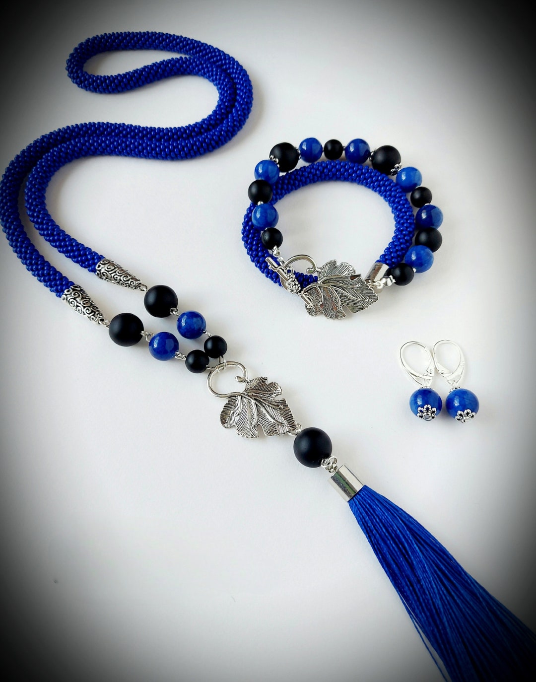 Beaded Royal Blue Gemstone Jewellery Set, Beaded Jewellery, Wedding ...