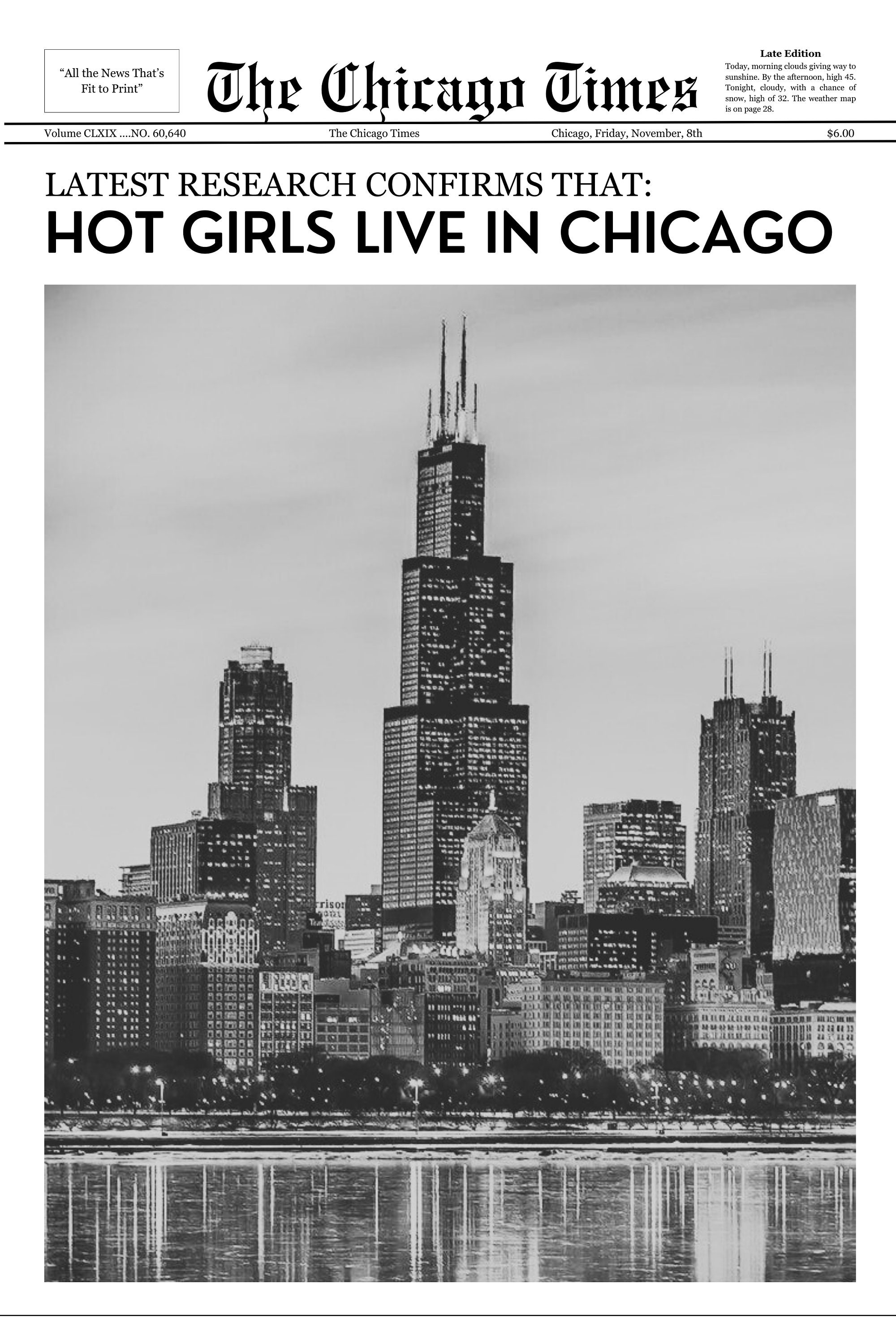 Trendy Newspaper Print, Hot Girls Live in Chicago, Chicago Skyline ...