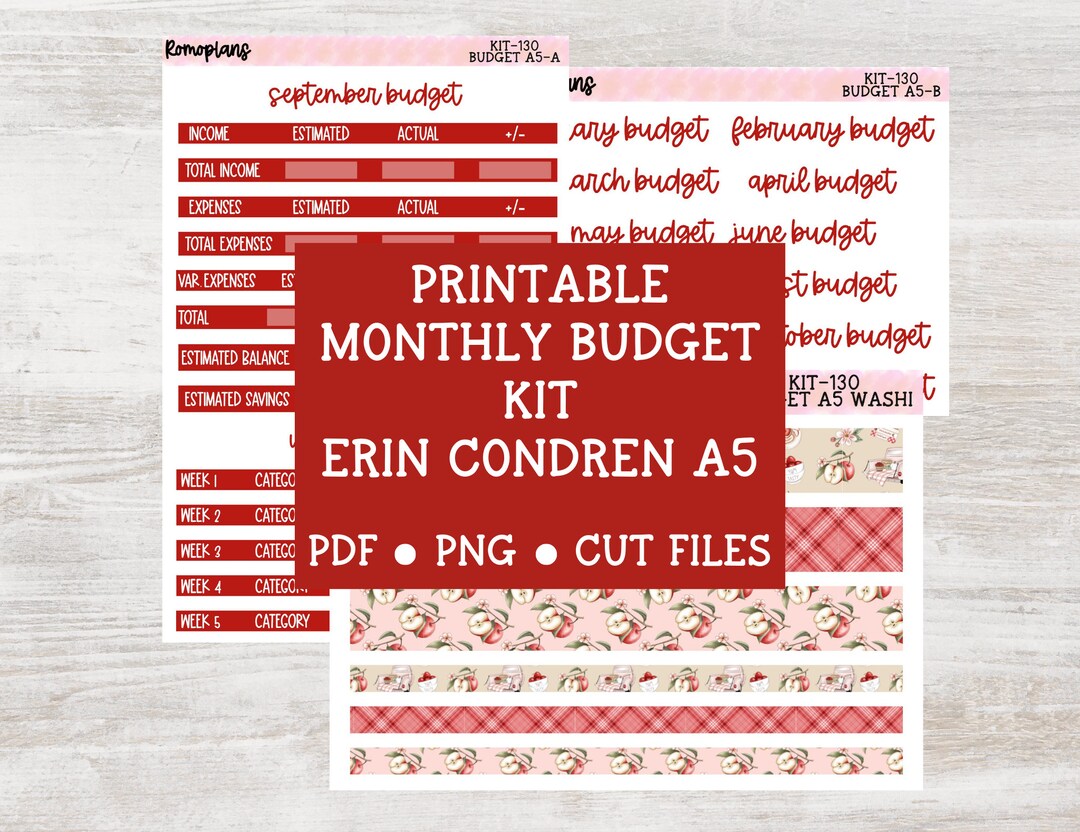 Printable Monthly Budget Sticker Kit KIT 130 A5 Size Erin Condren - Etsy