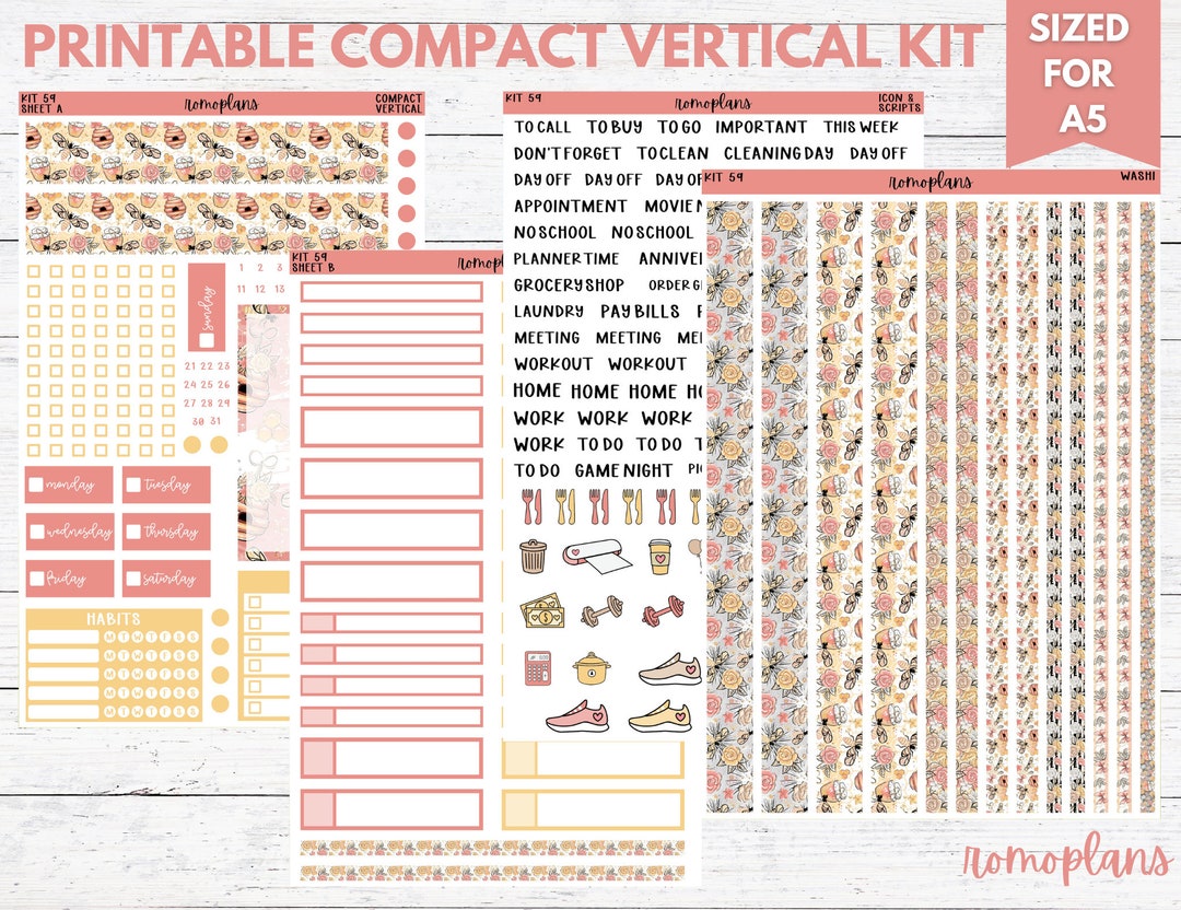 Printable Compact Vertical Planner Kit KIT 59 A5 Planner - Etsy