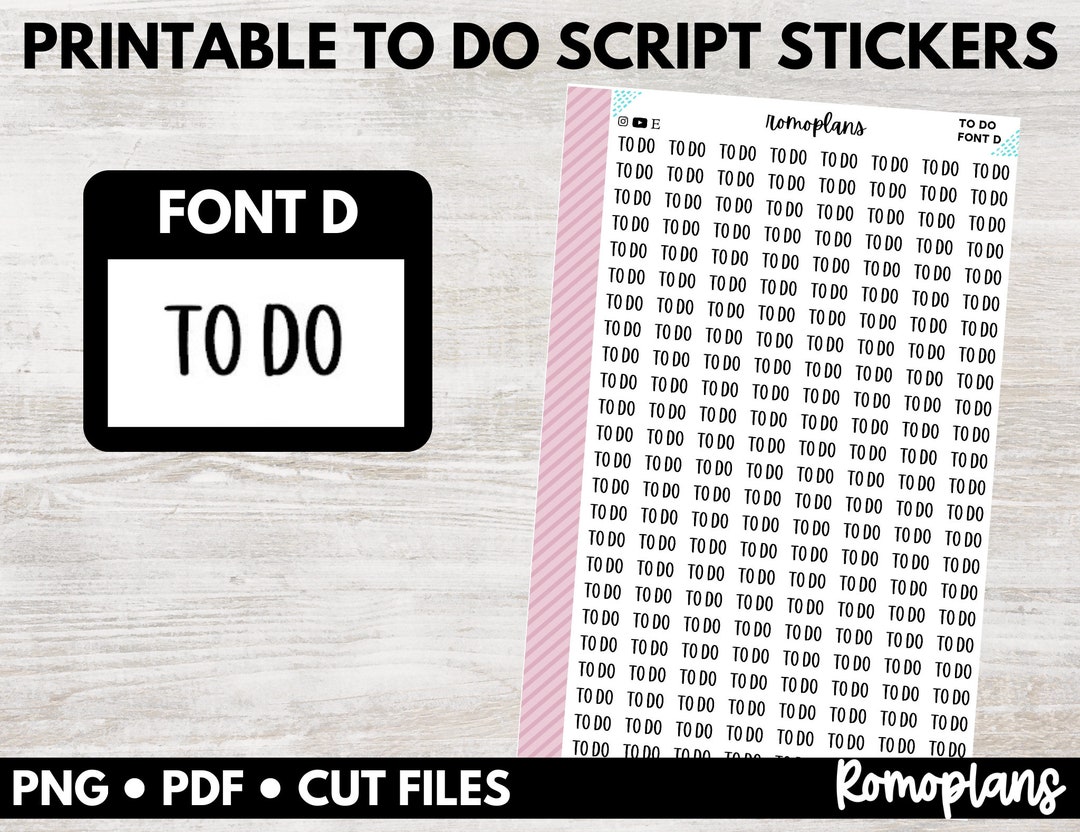 Printable to Do Script Stickers Font D Erin Condren Happy Planner Plum ...