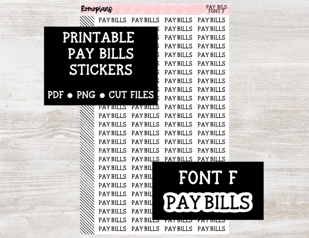 Printable Pay Bills Script Stickers FONT F Erin Condren Happy Planner ...