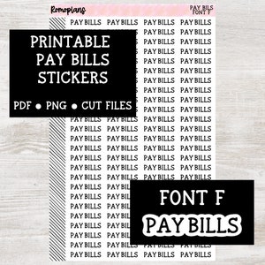 Printable Pay Bills Script Stickers FONT F Erin Condren Happy Planner ...