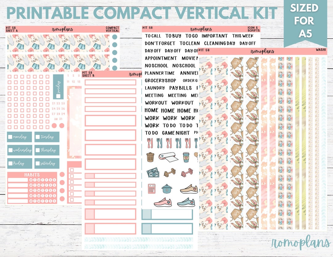 Printable Compact Vertical Planner Kit KIT 58 A5 Planner - Etsy Canada