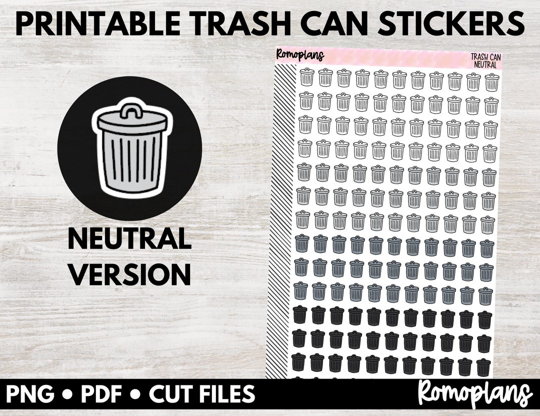 Printable Trash Can Doodle Sticker | Neutral Version - Etsy