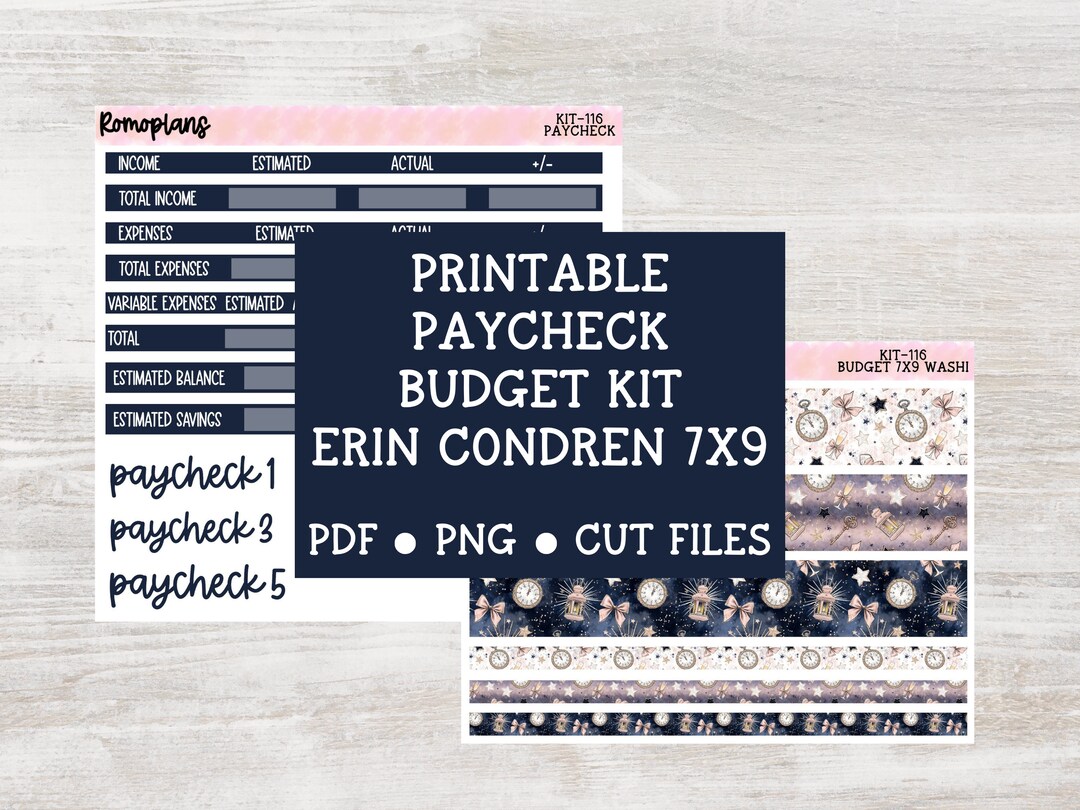 Printable Paycheck Budget Sticker Kit KIT 116 7x9 Size Erin Condren - Etsy