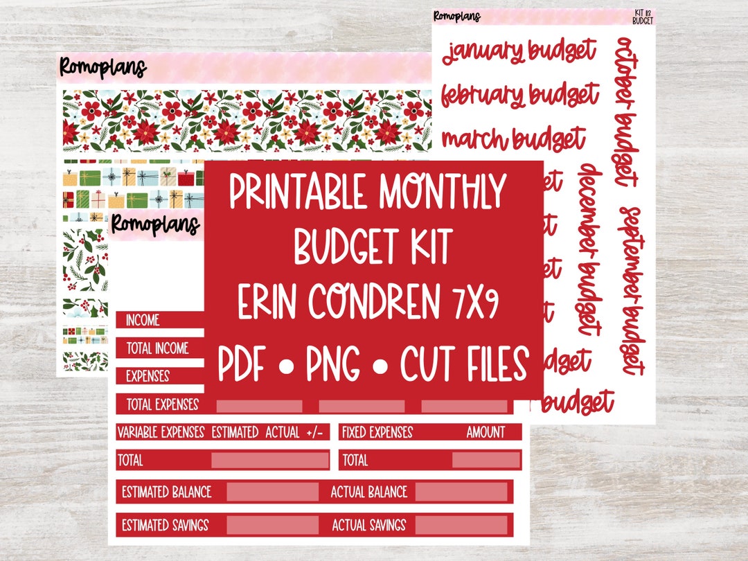 Printable Monthly Budget Sticker Kit KIT 113 7x9 Size Erin Condren - Etsy