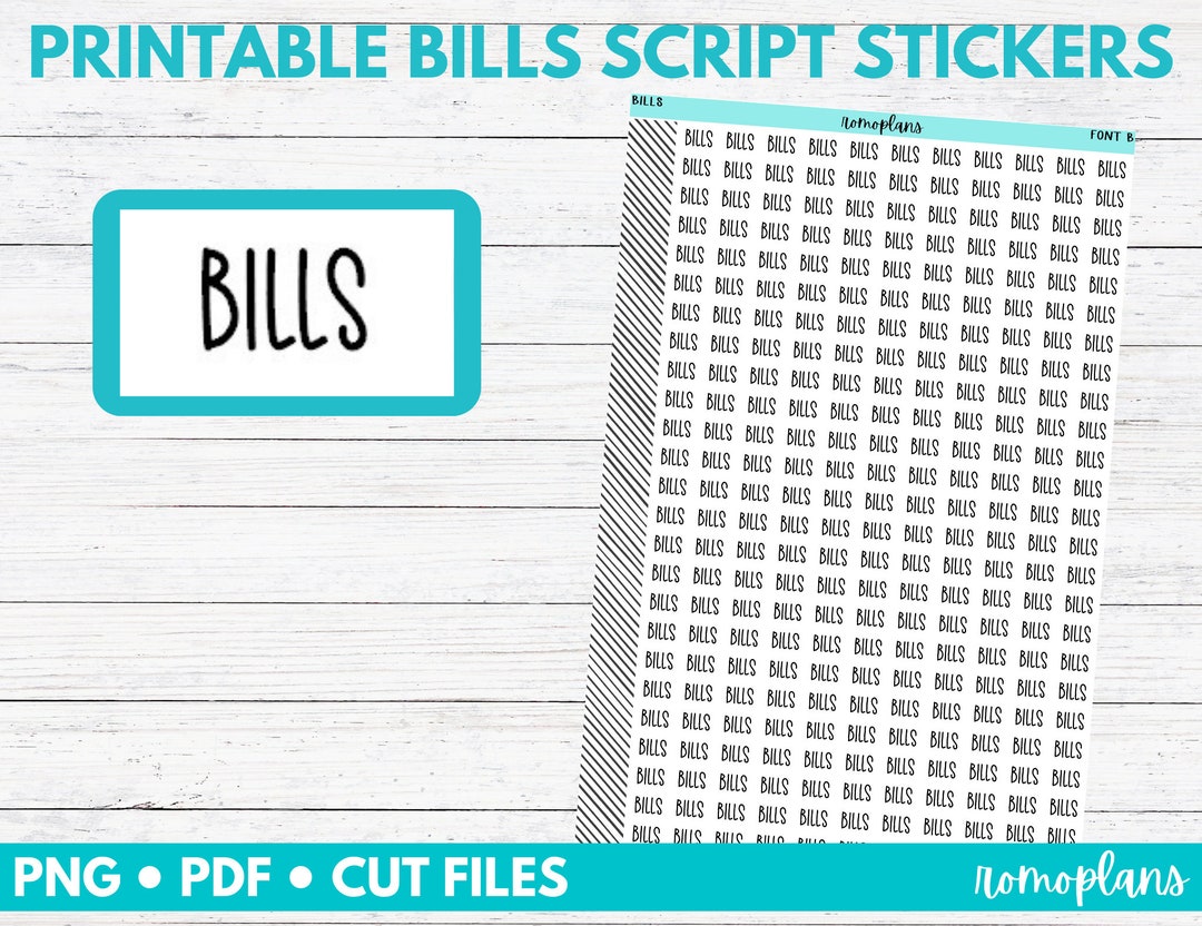 Printable Bills Script Stickers Font B Erin Condren Happy Planner Plum ...