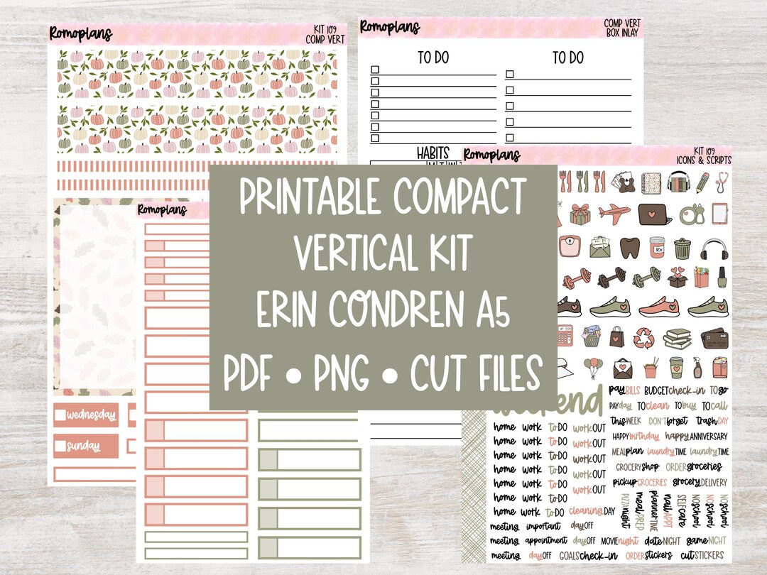 Printable Compact Vertical Planner Kit KIT 109 A5 Planner Erin Condren ...