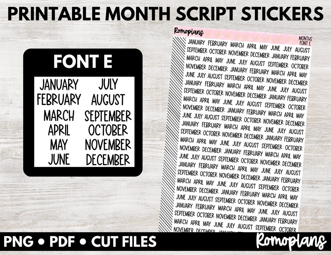 Printable Month Script Stickers | FONT E | Erin Condren | Happy Planner ...
