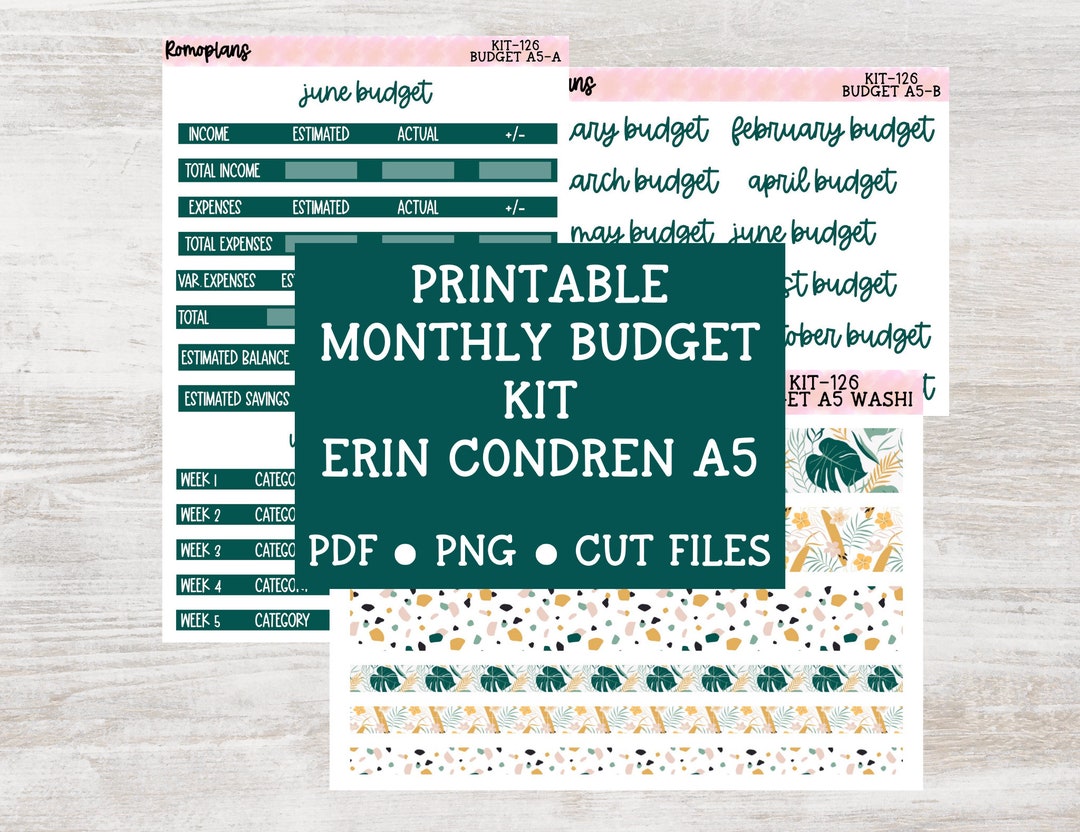 Printable Monthly Budget Sticker Kit KIT 126 A5 Size Erin Condren - Etsy