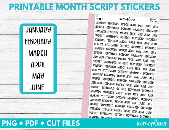 Printable Small Month Script Stickers Font D Erin Condren | Etsy