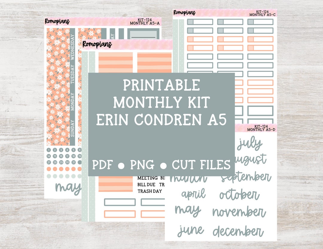 Printable Monthly A5 Kit KIT 124 Erin Condren A5 Coil - Etsy