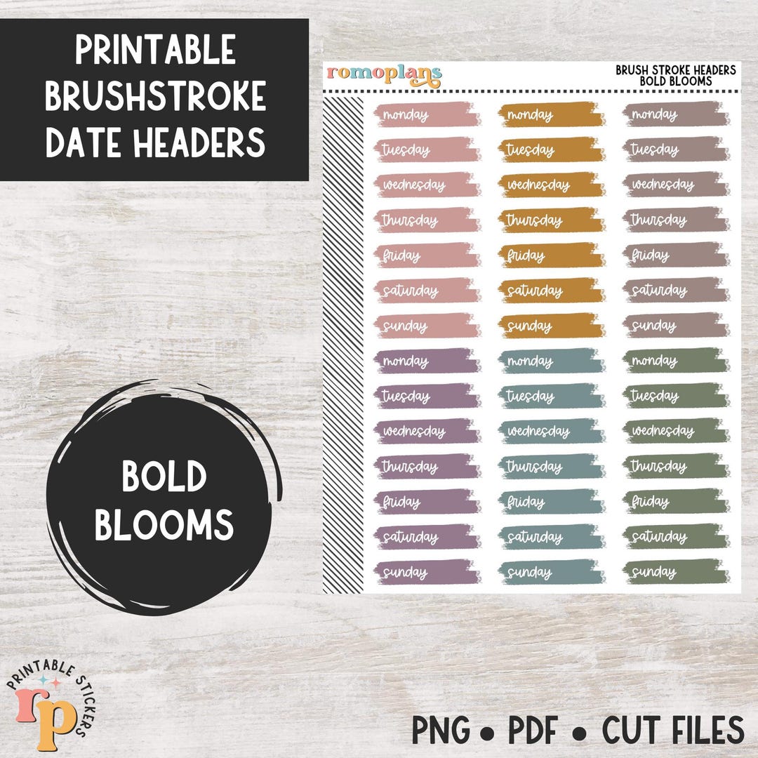 Printable Brush Stroke Date Headers Bold Blooms - Etsy