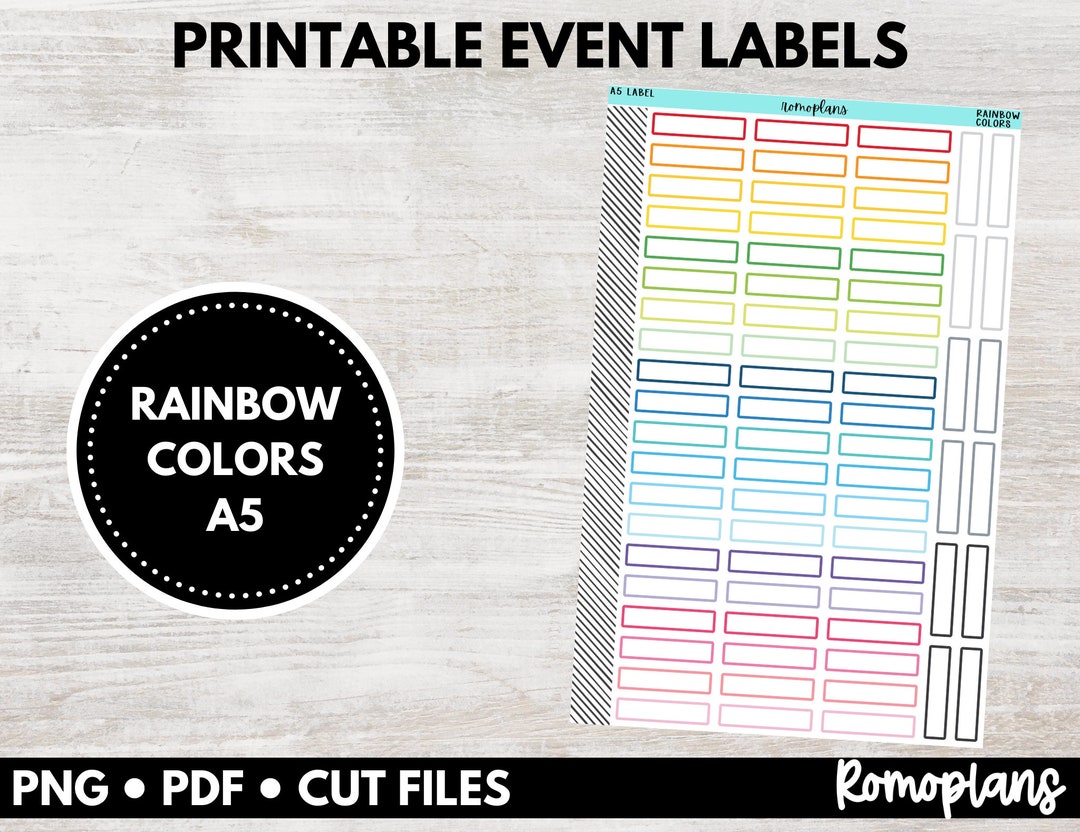 Printable A5 Event Labels | Rainbow Colors | A5 Size - Etsy