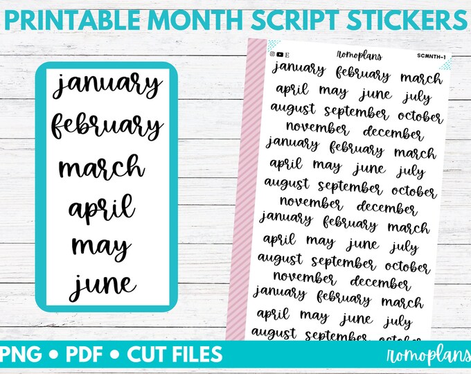 PRINTABLE MONTH STICKERS, Month Script Planner Stickers, October ...