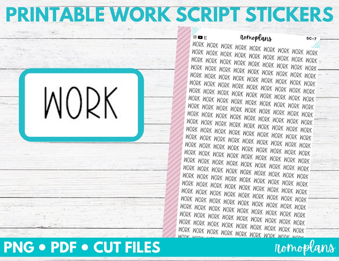 Printable Work Script Stickers | Font A | Erin Condren | Happy Planner ...