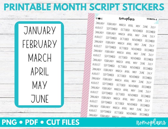 Printable Month Script Stickers Font A Erin Condren - Etsy