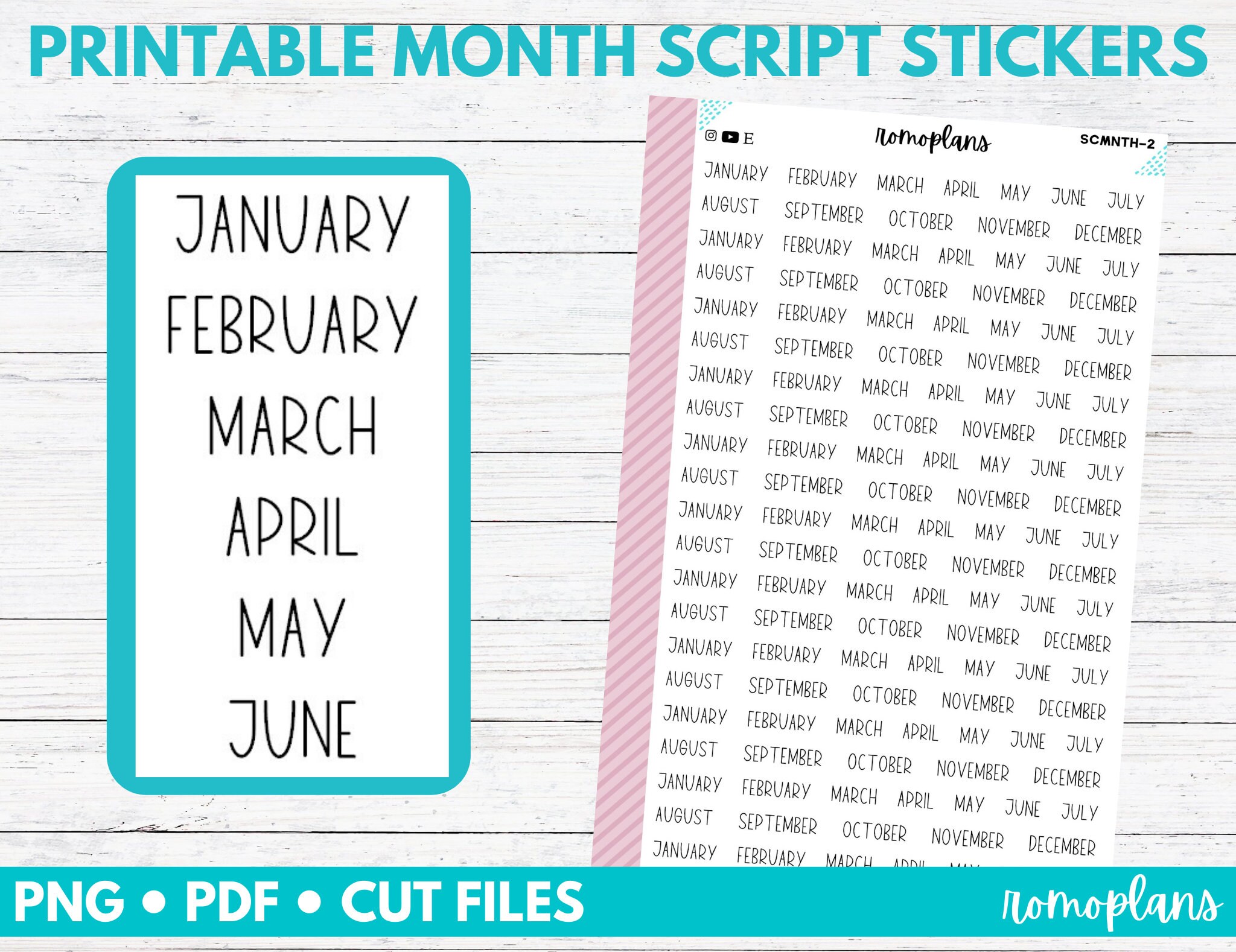 Printable Month Script Stickers Font A Erin Condren - Etsy