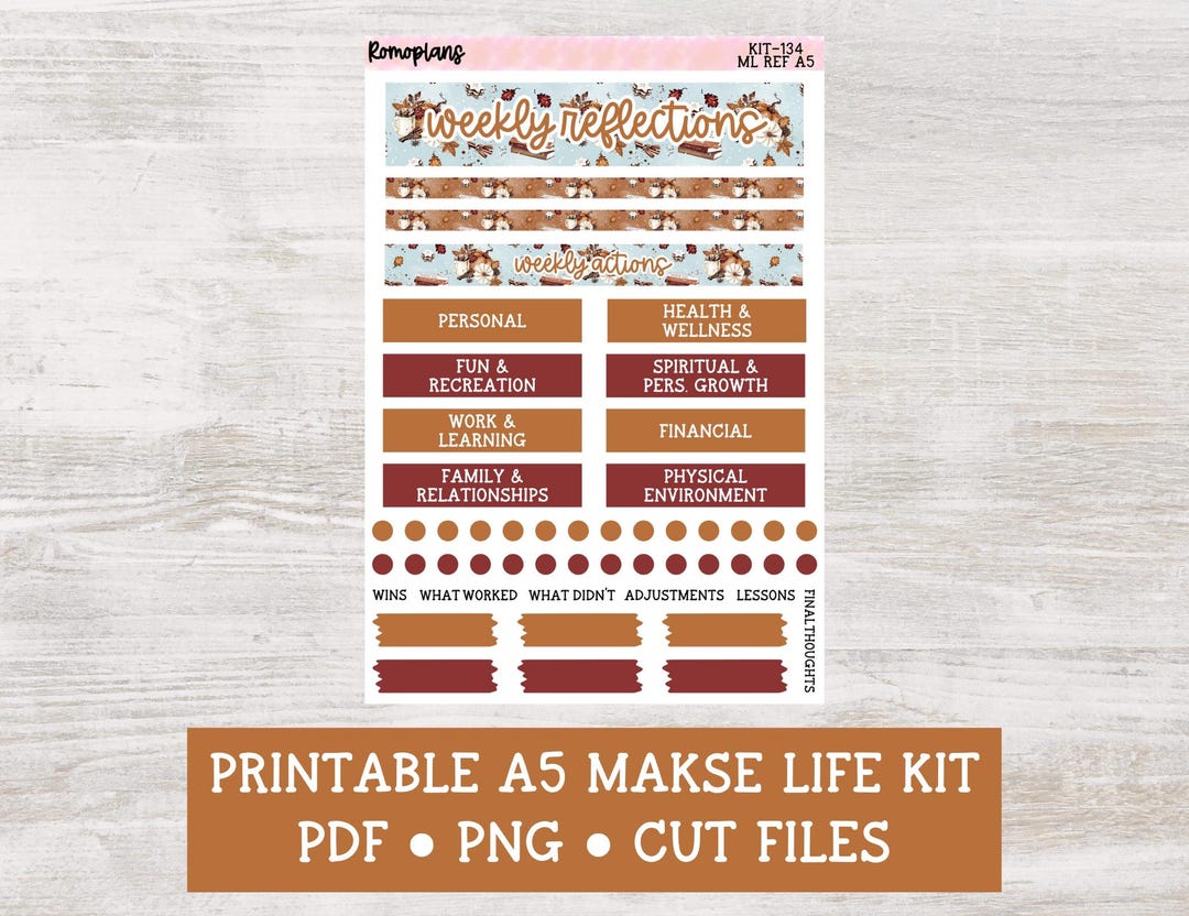 Printable Makselife Reflection and Weekly Actions Kit | KIT 134 | A5 - Etsy