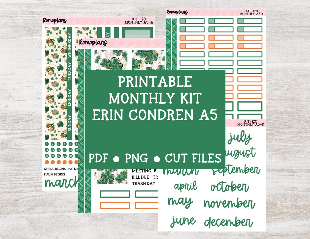 Printable Monthly A5 Kit | KIT 120 | Erin Condren | A5 Coil - Etsy