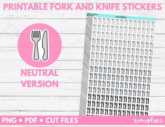 Printable Fork and Knife Doodle Sticker Neutral Version - Etsy