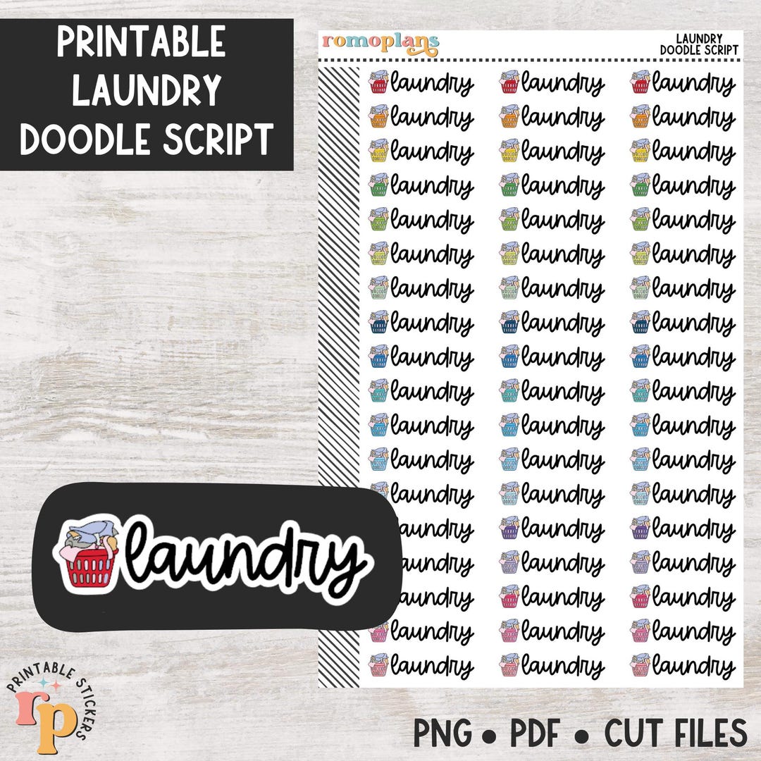 Printable Laundry Doodle Script Stickers | 2024 Script | Erin Condren ...