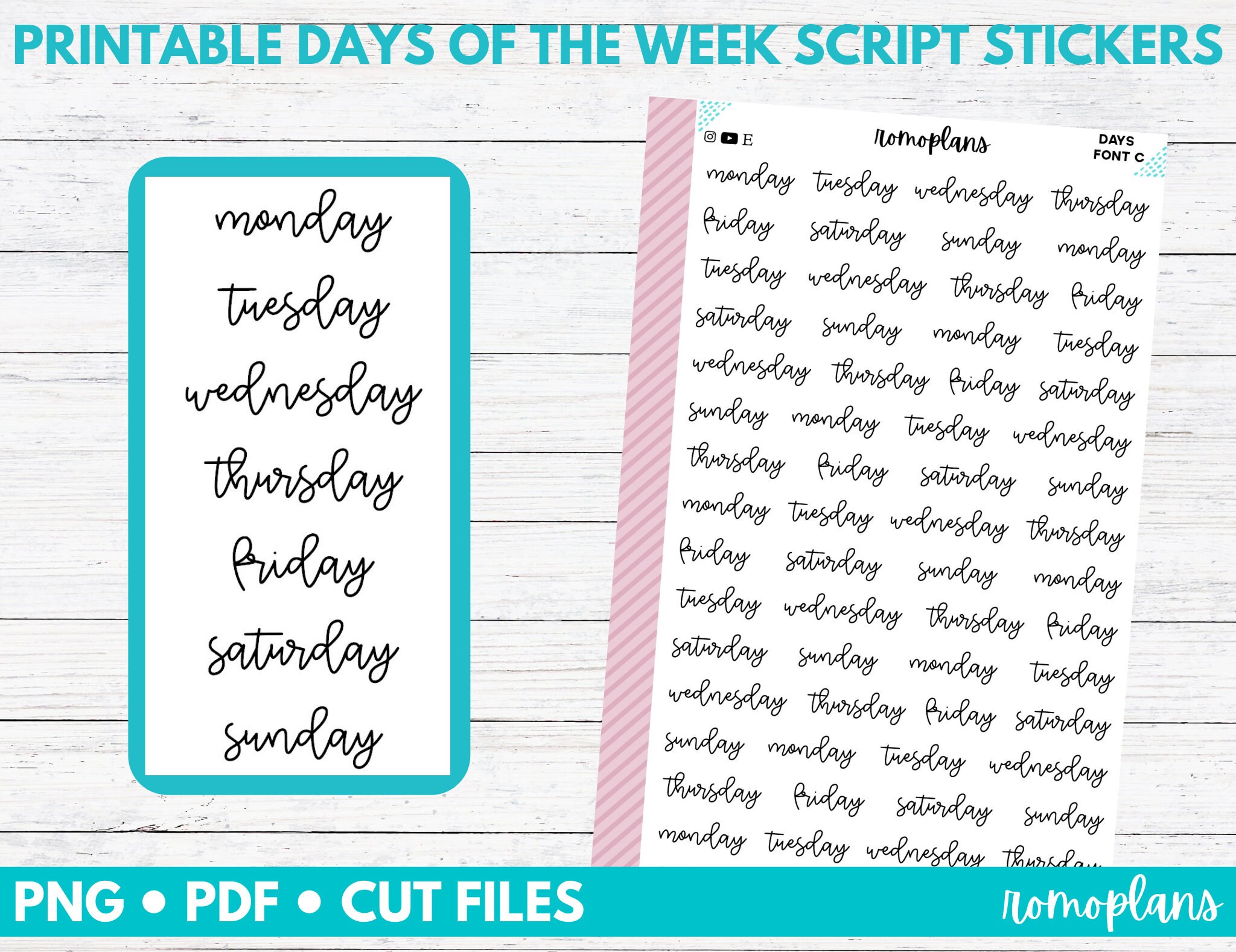 Printable Days of the Week Script Stickers Font C Erin - Etsy Canada