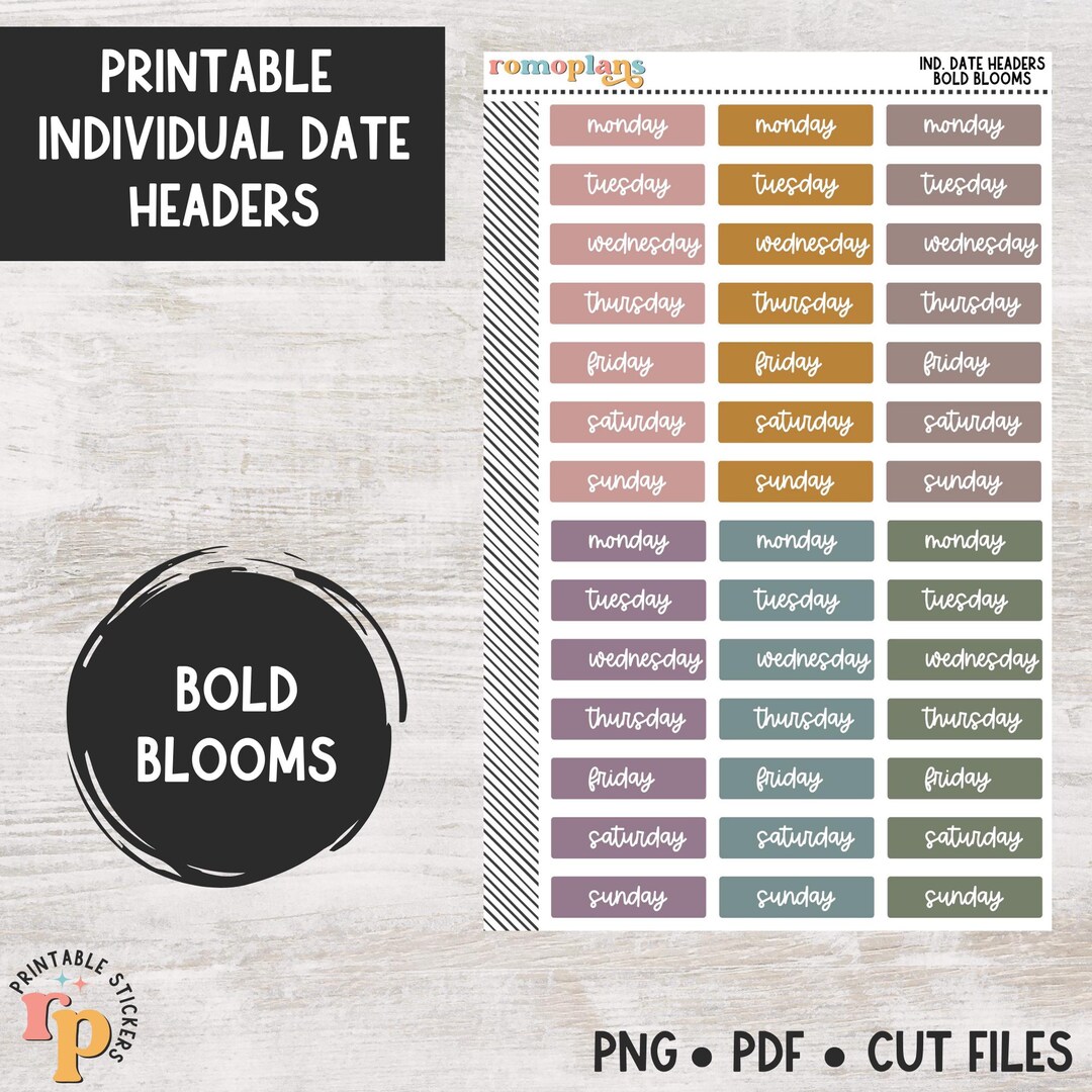 Printable Individual Date Headers | Bold Blooms - Etsy