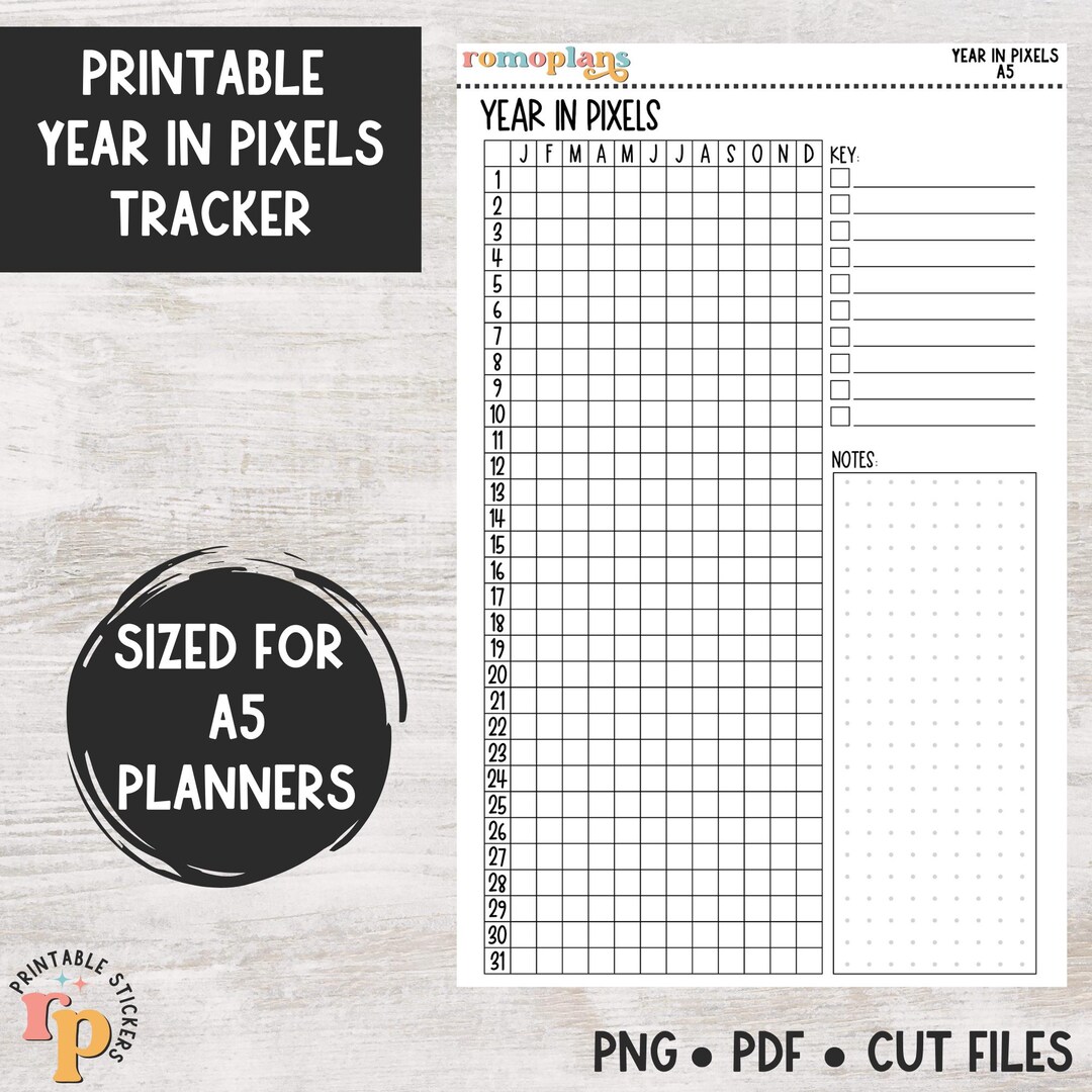 Printable Year in Pixels Tracker | Note Page Tracker | Sized for A5 ...