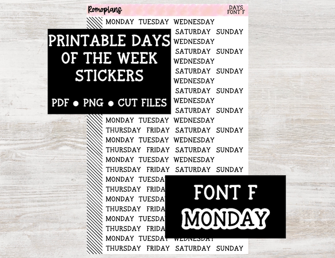 Printable Days of the Week Script Stickers | FONT F | Erin Condren ...