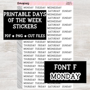 Printable Days of the Week Script Stickers FONT F Erin - Etsy
