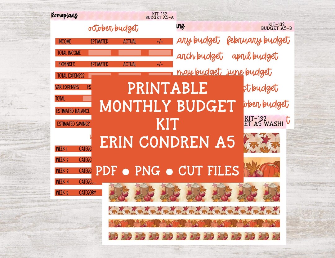 Printable Monthly Budget Sticker Kit KIT 132 A5 Size Erin Condren - Etsy