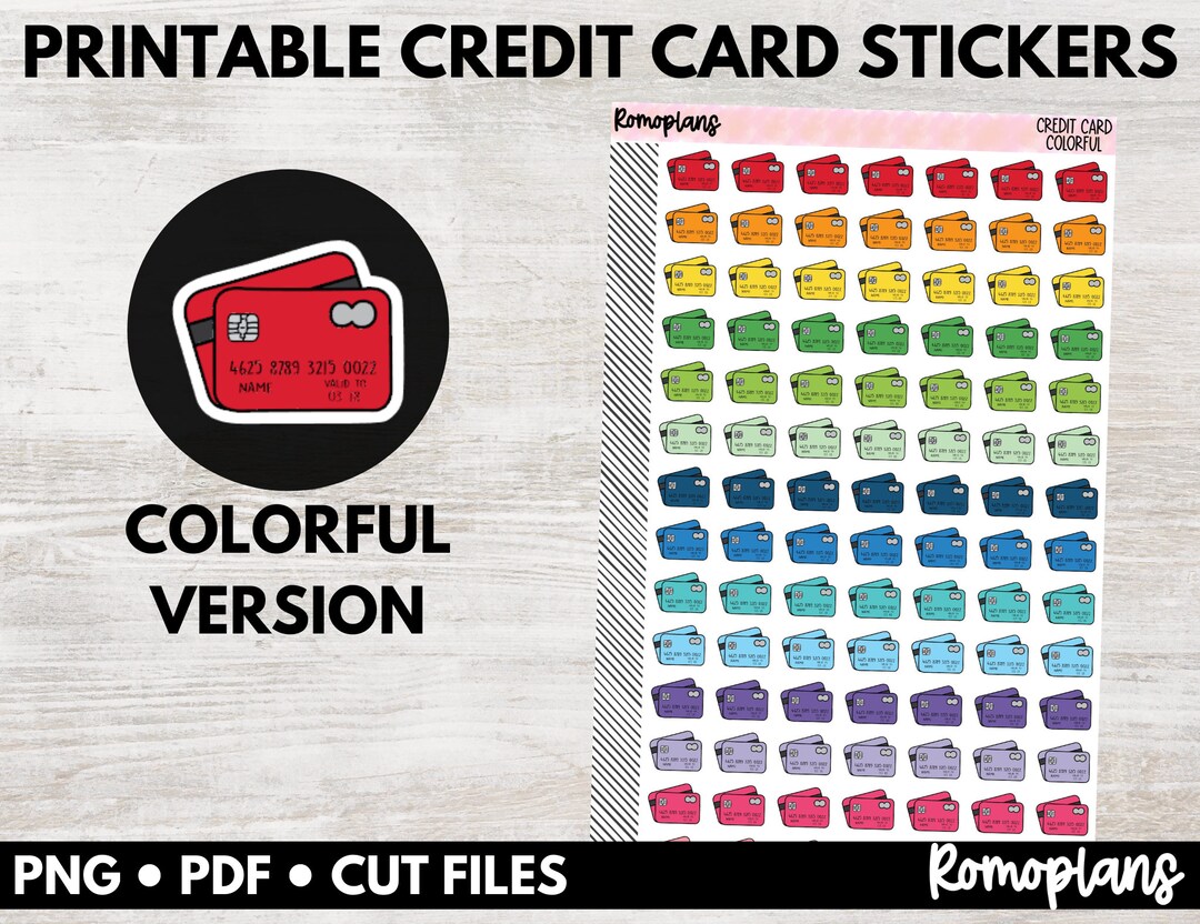 Printable Credit Card Doodle Sticker | Colorful Version - Etsy