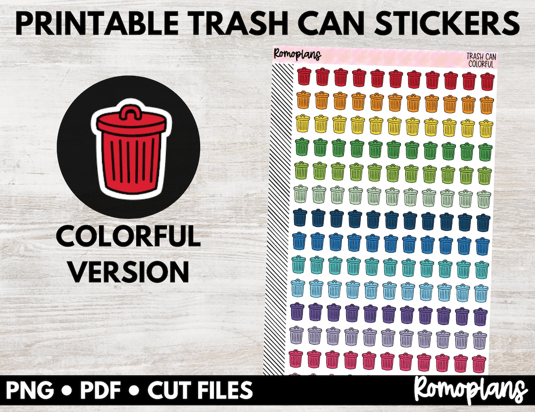 Printable Trash Can Doodle Sticker | Colorful Version - Etsy