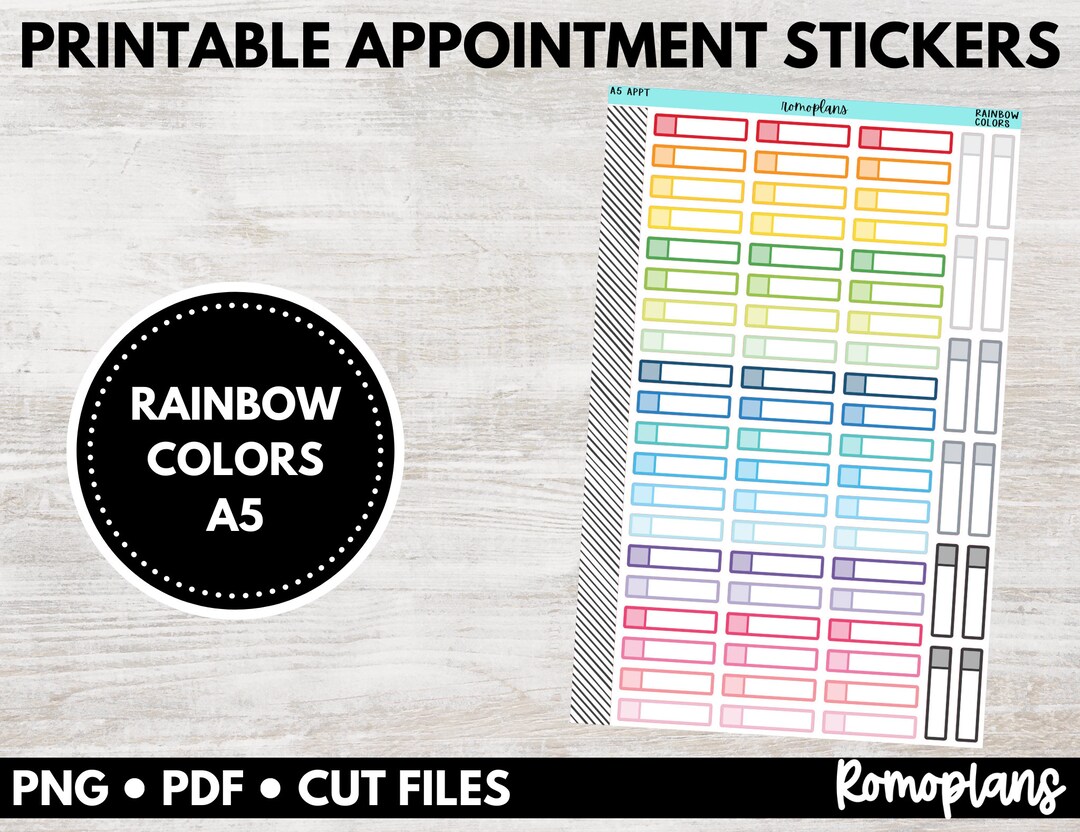 Printable A5 Appointment Labels | Rainbow Colors | A5 Size - Etsy