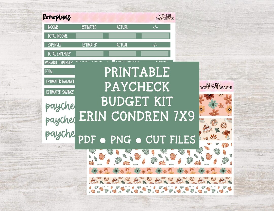 Printable Paycheck Budget Sticker Kit | KIT 135 | 7x9 Size | Erin ...