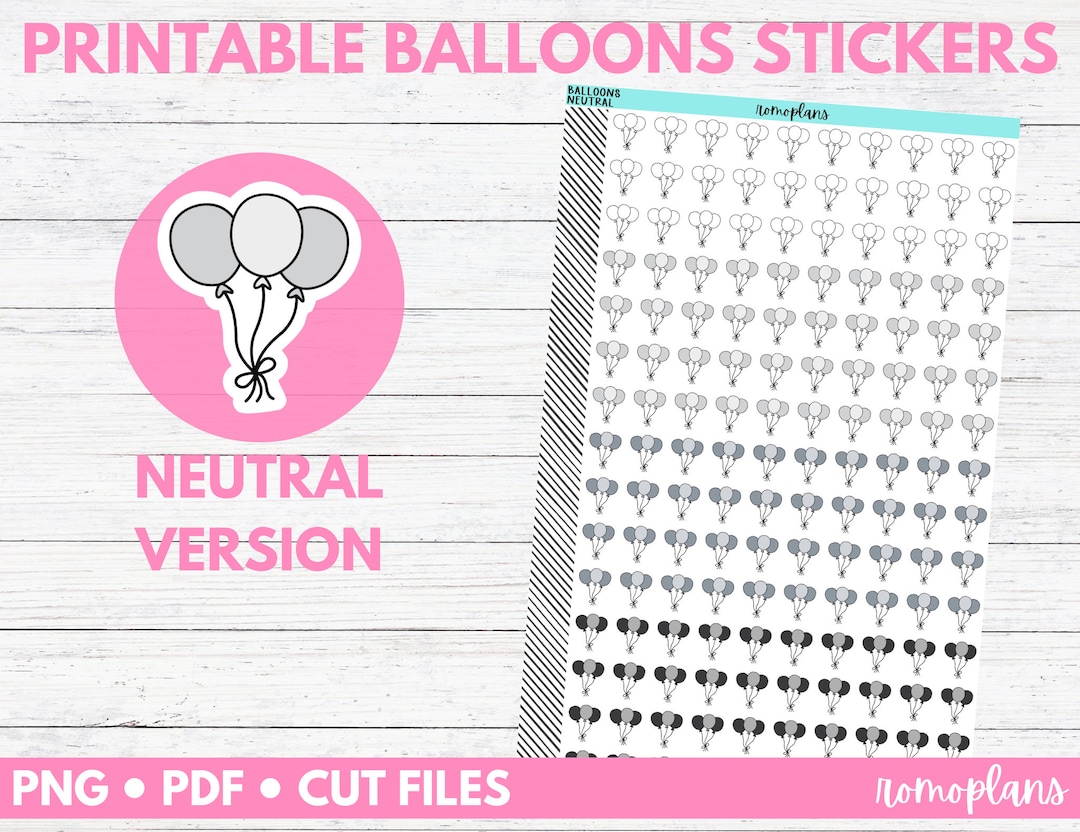 Printable Balloons Doodle Sticker | Neutral Version - Etsy