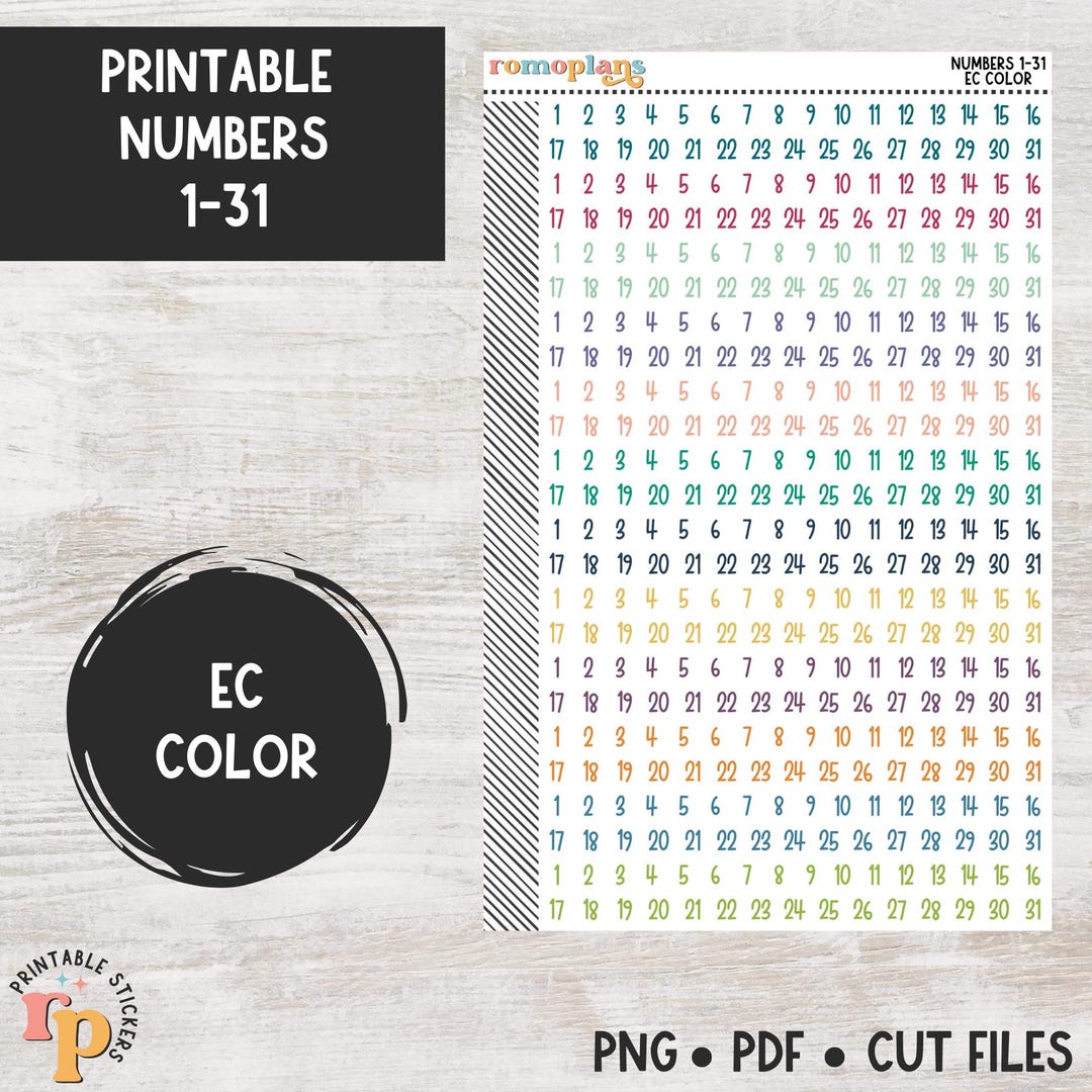 Printable Numbers 1 Thru 31 | Erin Condren Colors - Etsy
